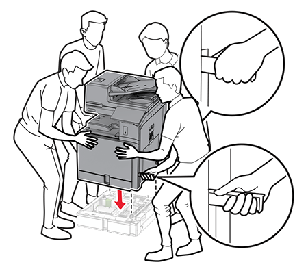 Installing the optional 550‑sheet tray