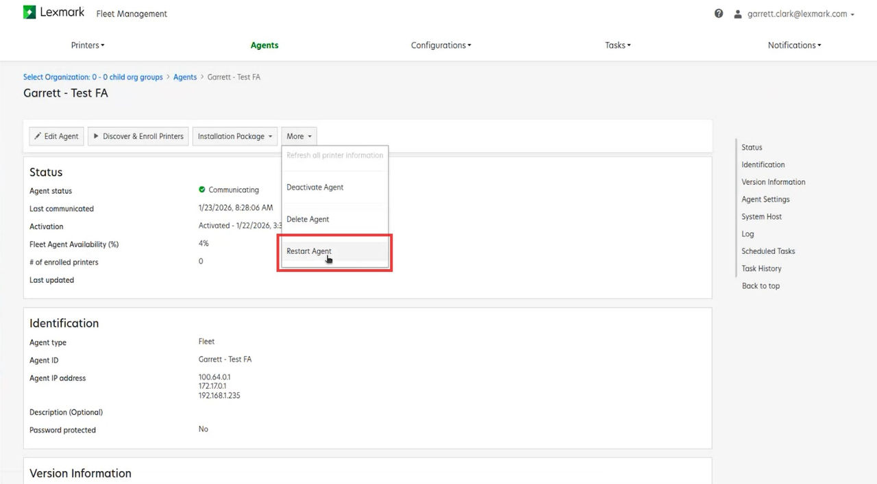 How to restart Fleet Agent in the Fleet Management card